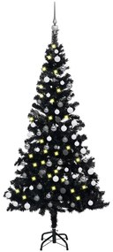 Umělý vánoční stromek s LED a sadou koulí černý 120 cm PVC