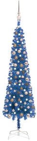 Úzký vánoční stromek s LED a sadou koulí modrý 150 cm,  3078076 HangarStore.cz