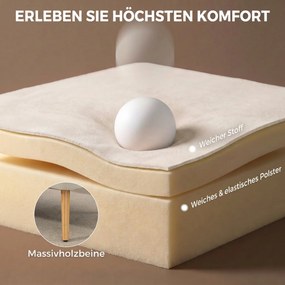 HOMCOM dvoumístná pohovka, čalounění se sametovým vzhledem pro obývací pokoj a ložnici, krémově bílá — 117 × 56,5 × 77 cm