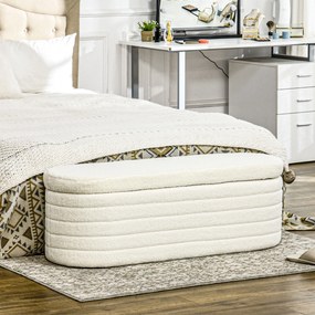 HOMCOM Ložnicová lavice s úložným prostorem a dřevěnými nohami, vysoká stabilita, plyšové rouno, nosnost 120 kg, 116x41x40,5 cm, krémově bílá | Aosom…