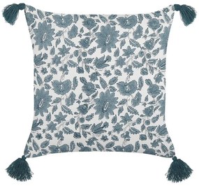 Bavlněný polštář květinový vzor 45 x 45 cm bílý/ modrý RUMEX Beliani