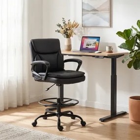 HOMCOM kreslicí židle, otočná židle, ergonomická s nastavením výšky a opěrkou nohou, černá