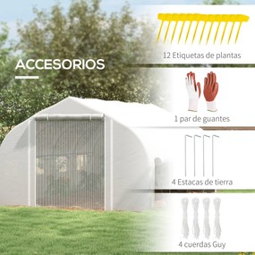 Outsunny 4x3x2m Tunnellový Skleník s Mřížkovanými Dveřmi a 8 Okny - Zahradní Skleník s Špičatou Střechou a Rolovacími Stranami pro Pěstování Plodin a…