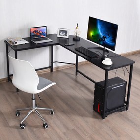 Costway Počítačový stůl ve tvaru L PC černý/přírodní – 168 × 125 × 74 cm