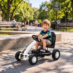 AIYAPLAY Go-Kart pro děti od 3 let s nastavitelným sedadlem, volantem, ruční brzdou, hliníkovým a ocelovým rámem, nosnost 30 kg, bílý
