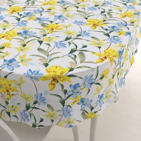 Biante Teflonový oválný ubrus TF-081 Žluto-modré lilie na bílém 50x100 cm