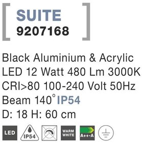 Nova Luce Venkovní sloupkové svítidlo SUITE, LED 12W 3000K 140st. IP54 Barva: Černá