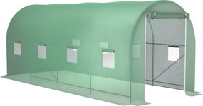 Zelenářská skleník Outsunny 500x200x205cm s dveřmi, 8 okny, fóliový tunel vyrobený z pozinkované oceli, PE, stabilní skleníkový tunel pro rostliny, vč