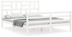 Rám postele s čelem bílý 160 x 200 cm masivní dřevo,  3194907