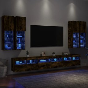 7dílná obývací stěna s LED osvětlením kouřový dub - Default Title