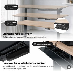 Elektrický stůl s regulací výšky ergonomický antracitový/dub sonoma,1600x800 mm: ARIA