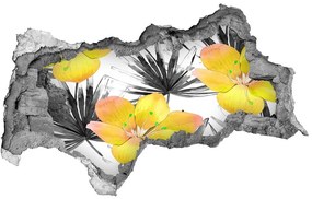 Wallmuralia Nálepka 3D díra beton Tropické květiny 95x73 cm