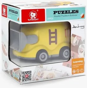 TOP BRIGHT Dřevěné puzzle s hračkou Buldozer / 24 dílků
