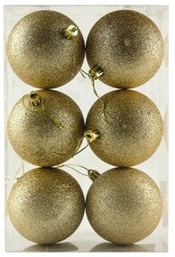Sada vánočních ozdob Šampaň glitter 8 cm plastové koule, balení 6 ks