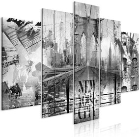 Obraz - New York City Collage (5 Parts) Wide Black and White