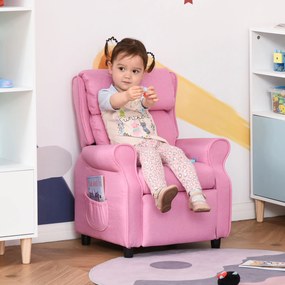 HOMCOM Nastavitelná dětská pohovka s podnožkou, útulné dětské křeslo pro 3-5 let, růžová barva, 58x53x70cm, ideální pro chlapce i dívky
