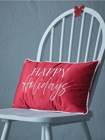 Sinsay - Vánoční dekorační polštář se stříbrným nápisem „Happy Holiday“ - červená
