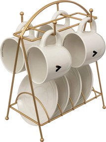 Kávová sada: 4 porcelánové šálky a podšálky, na stojanu FLORAL, 170 ml