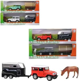Auto s přívěsem a zvířátkem / Plast a kov / 25 cm / od 3 let