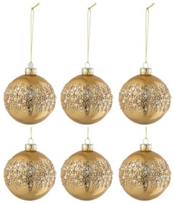 OnaDnes -20% Set šesti zlatých skleněných vánočních ozdob J-Line Lip 8,5 cm