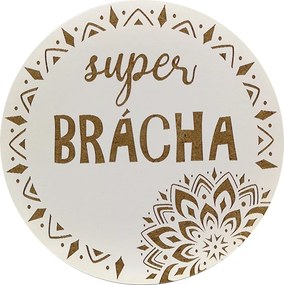 AMADEA Dřevěný podtácek kulatý text "super brácha", průměr 10,5 cm, český výrobek