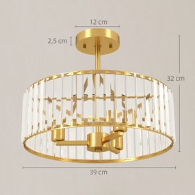 Stropní svítidlo, lustrový design, křišťálové stínidlo, 3 žárovky, kov, zlatá barva