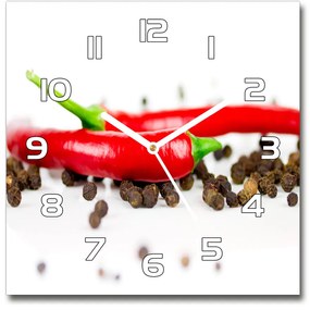 Wallmuralia Skleněné hodiny čtverec Chilli a pepř 30x30 cm