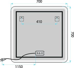 Tutumi Zrcadlo 70x70 cm s regulovatelným LED osvětlením HOM-01521