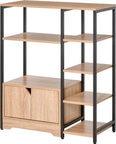 HOMCOM Knihovna s vícero otevřenými policemi a knihovnou se dvěma dveřmi s kovovým rámem pro kancelář a obývací pokoj 80x35x97 cm Přírodní dřevo | Aos