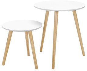 Songmics Příruční kulatý stolek ve skandinávském stylu, bílá/přírodní, sada 2 kusů