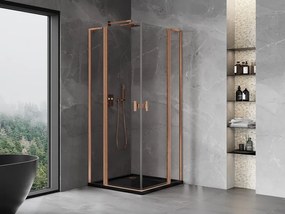 Mexen, Mexen Mist L Duo sklápěcí sprchový kout 105 x 105 cm, transparentní, broušená měď - 8A4L-105-105-65-00