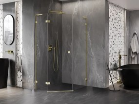 Mexen Lunar, L pětiúhelníkový sprchový kout naklápěcí doleva 80 x 100 cm, 8mm čiré sklo, zlatý matný profil, 831L-080L-100P-55-00-L
