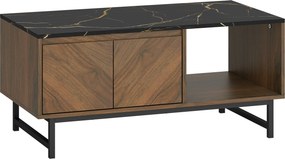 HOMCOM konferenční stolek, stůl do obývacího pokoje, deska s mramorovým vzhledem, 2 dveře a 2 otevřené přihrádky, 100 x 50,8 x 45,7 cm, ořech