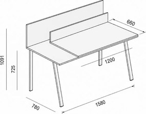 Kancelářský psací stůl SINGLE LAYERS, posuvná vrchní deska, s přepážkami, bílá