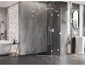 Mexen Lunar, L pravý výklopný pětiúhelníkový sprchový kout 100 x 100 cm, 8mm čiré sklo, bílý profil, 831L-100P-100L-20-00-P
