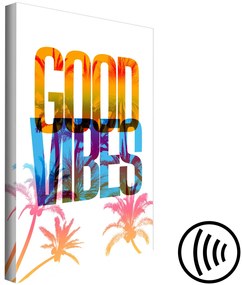 Obraz Good Vibes (1-dílný) svislý - kompozice s palmami a texty