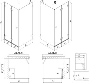 Mexen Lunar-F, skládací sprchový kout levý 90 x 90 cm, 8mm čiré sklo, profil měděná matná, 836-090-090-65-00-L