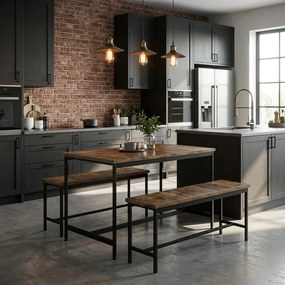 Jídelní set TERRA 1+2 - old wood / černá kovová konstrukce Barva: Hnědá