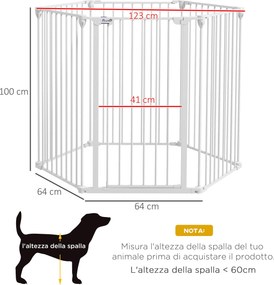 Sklápěcí psí brána PawHut pro střední a velké psy s dvojitým zámkem, modulární kovová a plastová bezpečnostní brána, 123x102x100 cm, Bílá