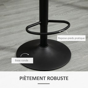 HOMCOM Sada 2 barových židlí v neo-retro designu s nastavitelným otočným kovovým podnožím, černá šedá len