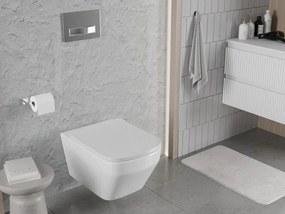 Mexen Riva, závěsná WC mísa 555x370x335 mm, Rimless Tornádo + WC sedátko z duroplastu, bílá lesklá, 30630200T
