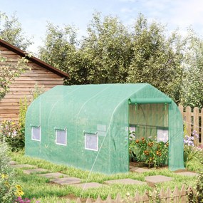 Zelený skleník Outsunny 4x2x2 m s 6 propustnými okny a zipovým rolovacím dveřmi pro pěstování rostlin a zeleniny