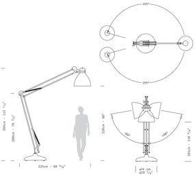 Leucos 0011142 JJ Great, červená stojací lampa se stmívačem, 1x45W LED 2700/3000K, výška 285cm