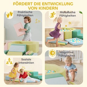AIYAPLAY 15dílná sada měkkých stavebnic, 200 plastových míčků, bazén s míčky pro batolata, vnitřní, pěna, barevná