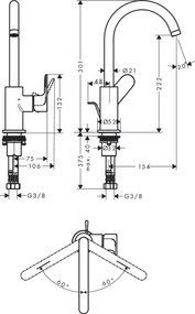 Hansgrohe Rebris S - Páková umyvadlová baterie 210 s otočným výtokem a odtokovou soupravou s táhlem, chrom 72536000