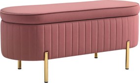 HOMCOM Potažená sametem lavice na konci postele se zlatými nohami, 108x44x43,5 cm, Růžová