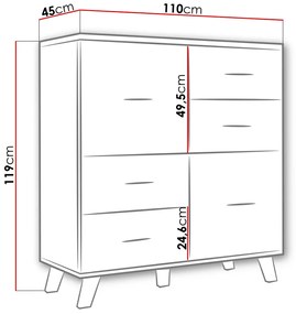 Kombinovaná komoda COLINA 2 - dub wotan / černá