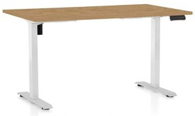 Výškově nastavitelný stůl OfficeTech B, 120 x 80 cm, bílá podnož, dub kamenný