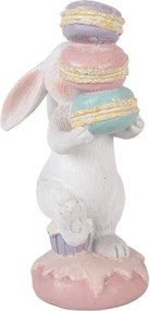 Dekorace bílý králík nesoucí makronky - 8*6*14 cm