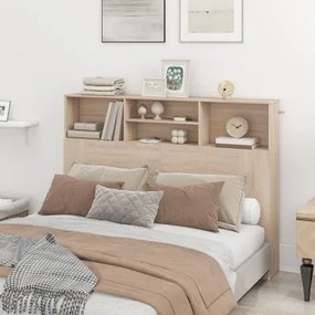 HOMCOM čelo postele na stojanu s úložným prostorem, příslušenství k posteli 4 otevřené přihrádky, 140 x 19 x 103,5 cm, optika přírodního dřeva